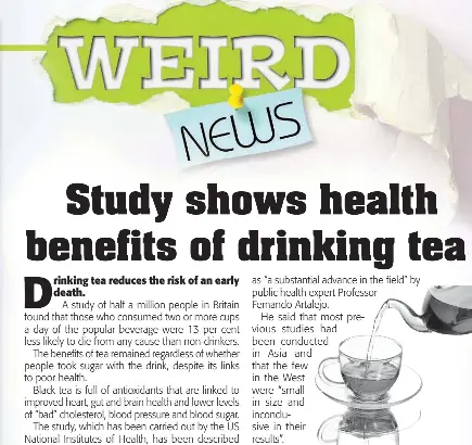 Study shows health benefits of drinking tea - PressReader