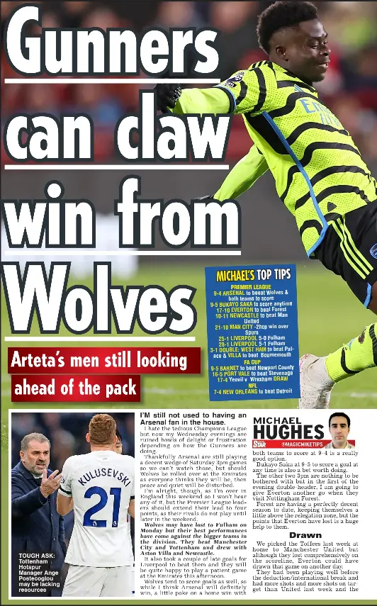 GUNNERS CAN CLAW WIN FROM WOLVES - PressReader