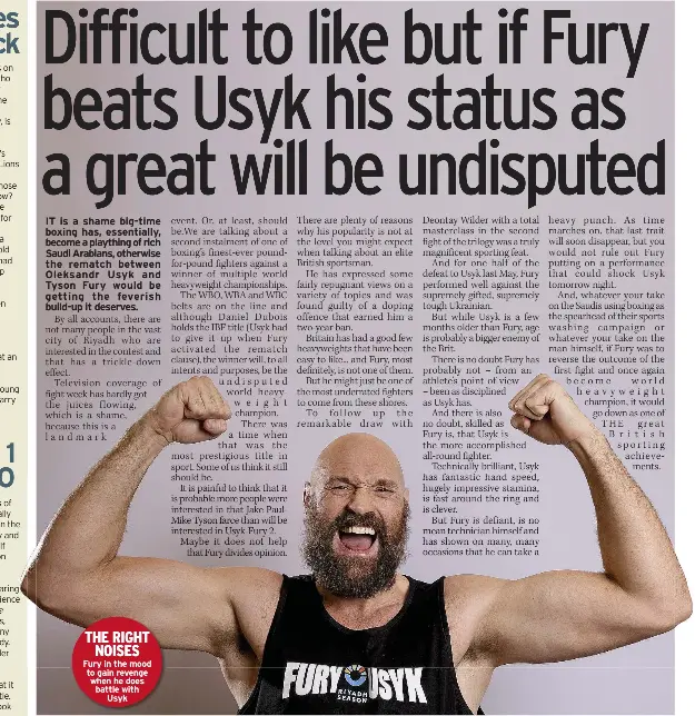 Difficult to like but if Fury beats Usyk his status as a great will be ...