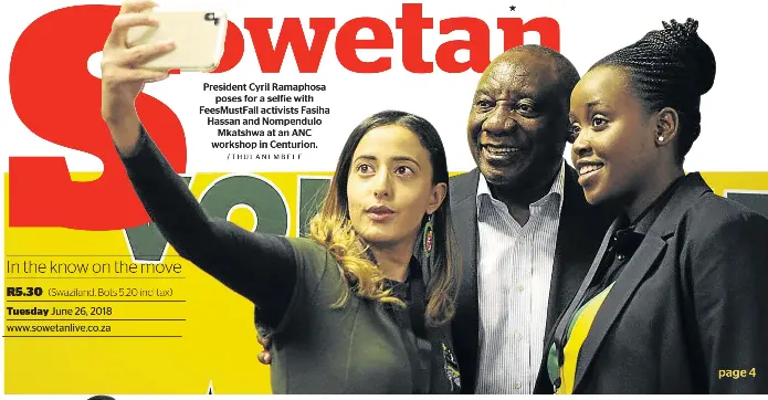 President Cyril Ramaphosa poses for a selfie with Fees Must Fall ...