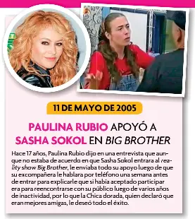PAULINA RUBIO APOYÓ A SASHA SOKOL EN BIG BROTHER - PressReader