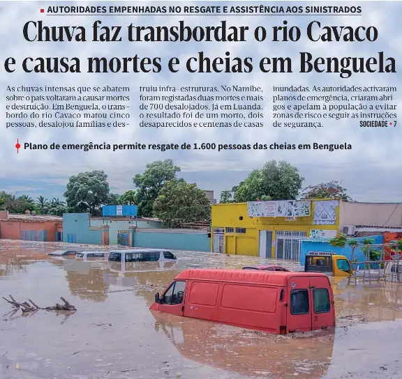 Chuva faz transborda­r o rio Cavaco e causa mortes e cheias em Benguela ...
