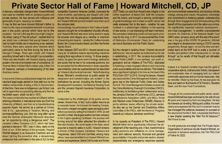 Private Sector Hall of Fame | Howard Mitchell, CD, JP - PressReader