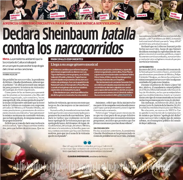 Declara Sheinbaum batalla contra los narcocorri­dos - PressReader