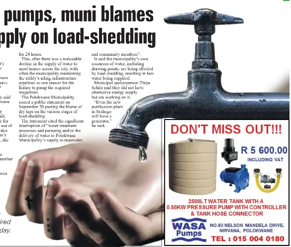 Lepelle pumps, muni blames non-supply on load-shedding - PressReader
