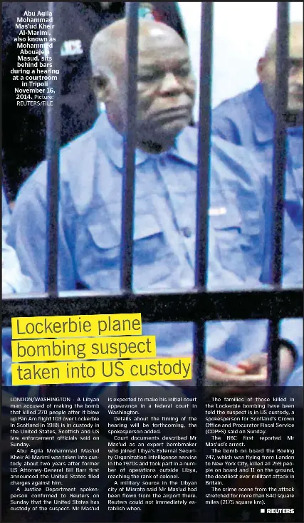 Lockerbie plane bombing suspect taken into US custody - PressReader