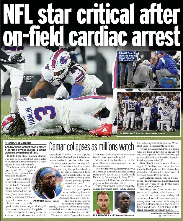NFL star critical after on-field cardiac arrest - PressReader