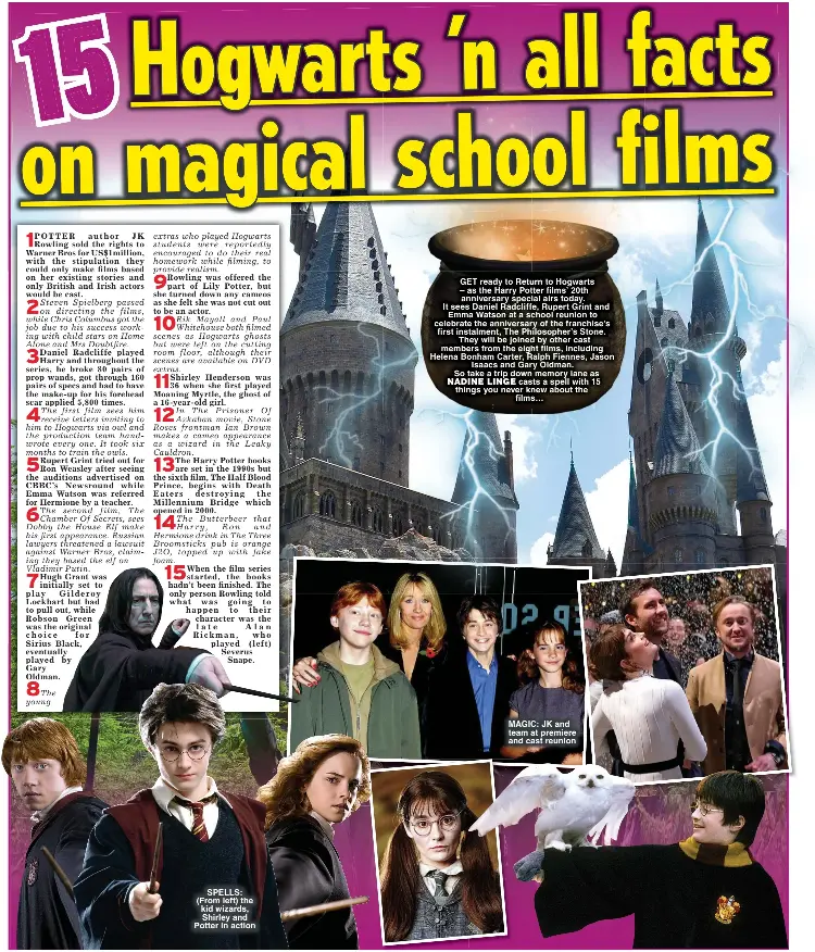 POTTER MOVIES’ 20TH ANNIVERSAR­Y Hogwarts ’n all facts on magical school films - PressReader