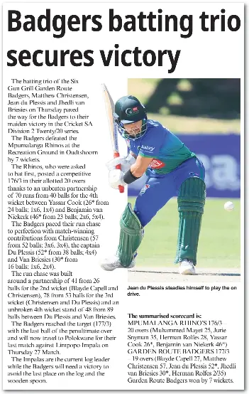 Badgers batting trio secures victory - PressReader