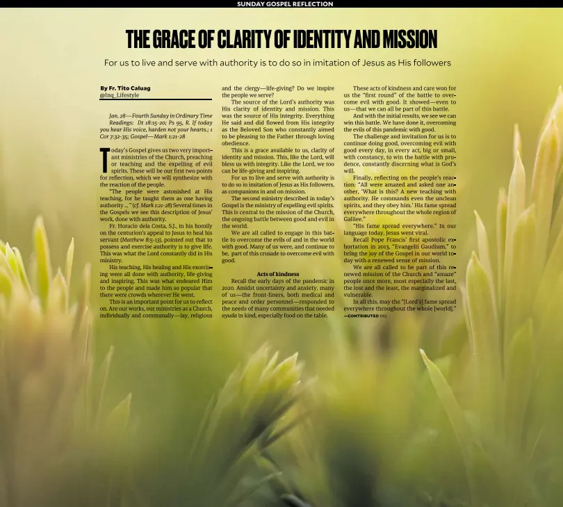 THE GRACE OF CLARITY OF IDENTITY AND MISSION - PressReader