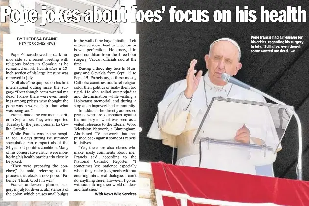 Pope jokes about foes’ focus on his health - PressReader