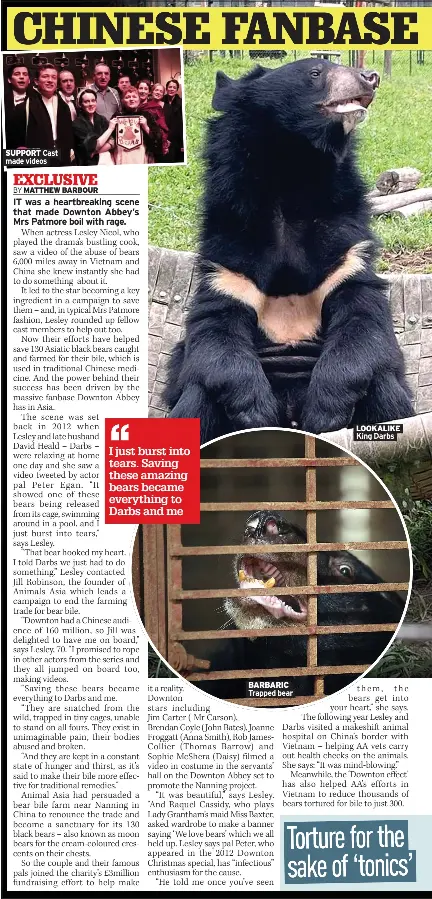 CHINESE FANBASE ALLOWS HUGE INFLUENCE Downton star saves thousands of bears from cruel captivity ...