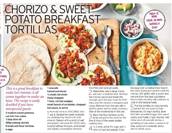 CHORIZO & SWEET POTATO BREAKFAST TORTILLAS - PressReader