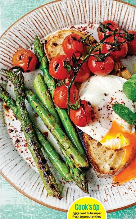 POACHED EGG, GRILLED ASPARAGUS AND TOMATOES ON SOURDOUGH - PressReader
