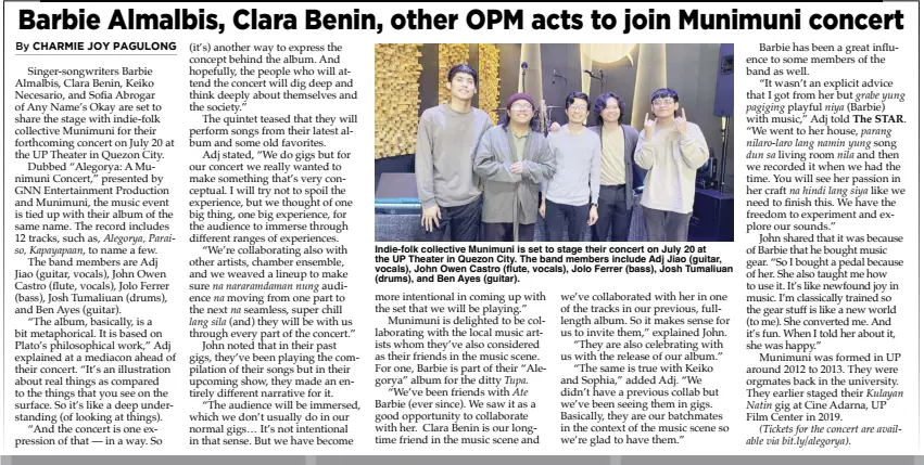 Barbie Almalbis, Clara Benin, other OPM acts to join Munimuni concert ...