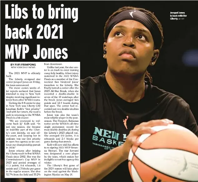 Libs to bring back 2021 MVP Jones - PressReader