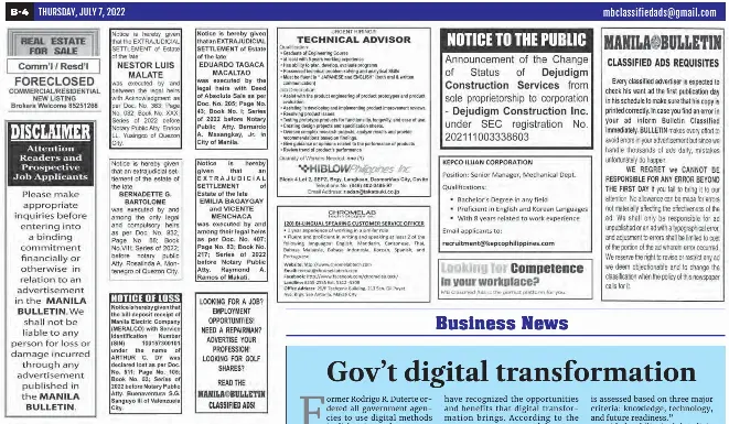 Gov’t digital transforma­tion - PressReader