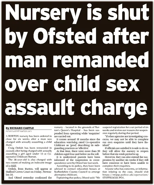 Nursery is shut by Ofsted after man remanded over child sex assault charge - PressReader