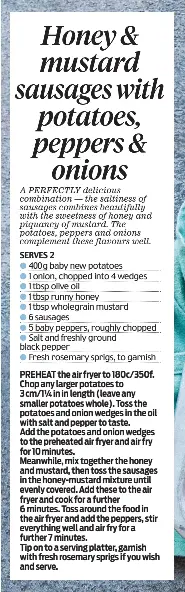 Honey & mustard sausages with potatoes, peppers & onions - PressReader