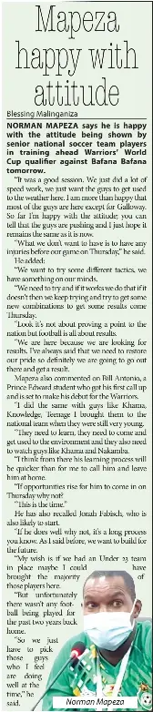 Mapeza happy with attitude - PressReader