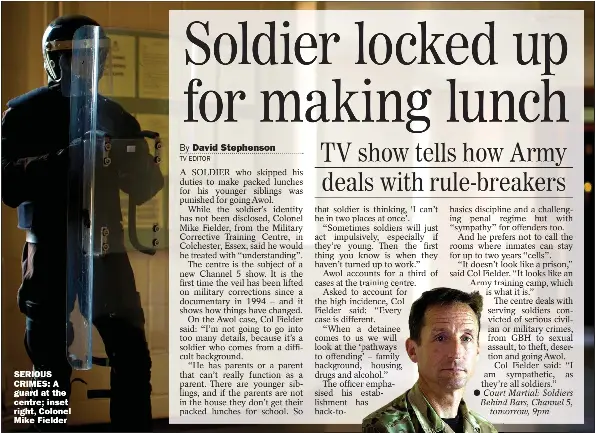 Soldier locked up for making lunch - PressReader