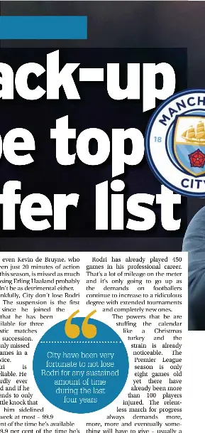 Rodri back-up has to be top of transfer list - PressReader