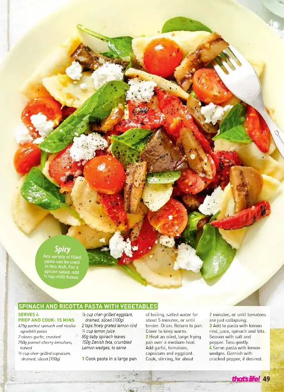 SPINACH AND RICOTTA PASTA WITH VEGETABLES - PressReader