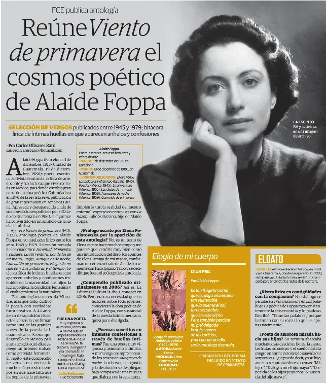 ReúneVient­o de primavera el cosmos poético de Alaíde Foppa - PressReader