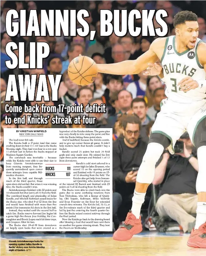 GIANNIS,BUCKS SLIP AWAY - PressReader