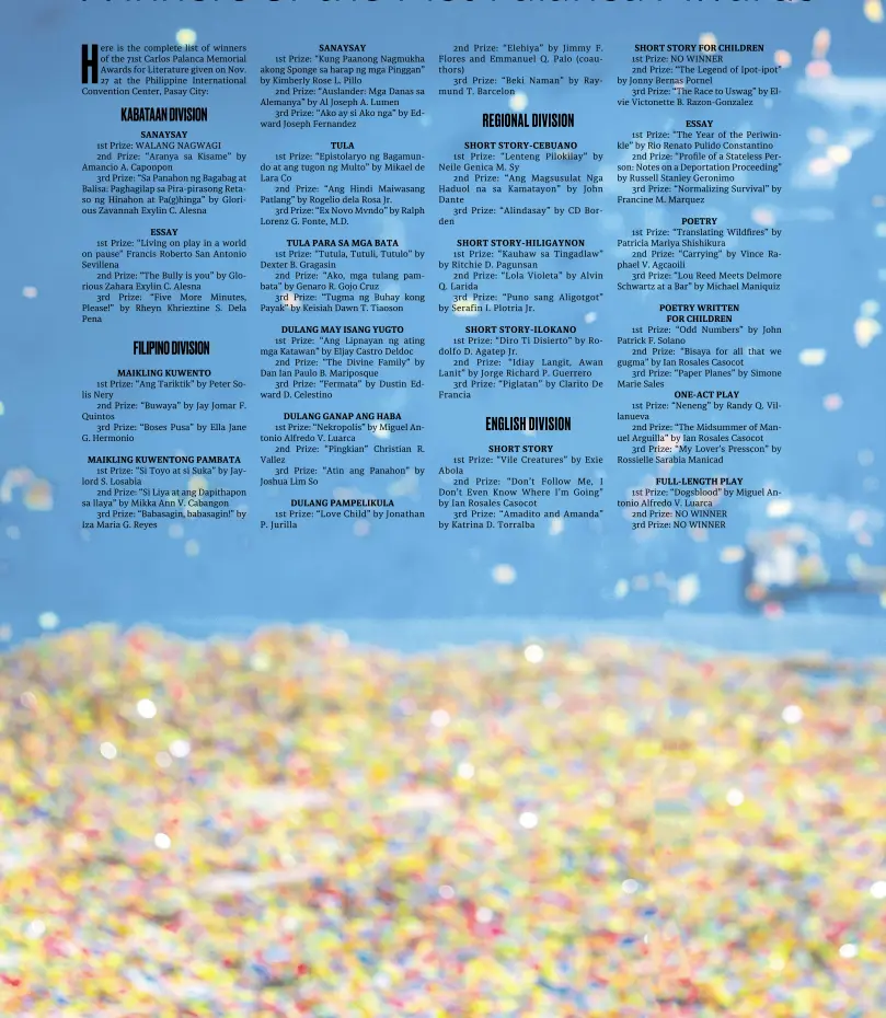 Winners of the 71st Palanca Awards - PressReader