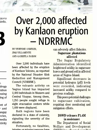 Over 2,000 affected by Kanlaon eruption — NDRRMC - PressReader