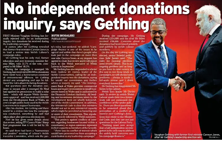 No independen­t donations inquiry, says Gething - PressReader