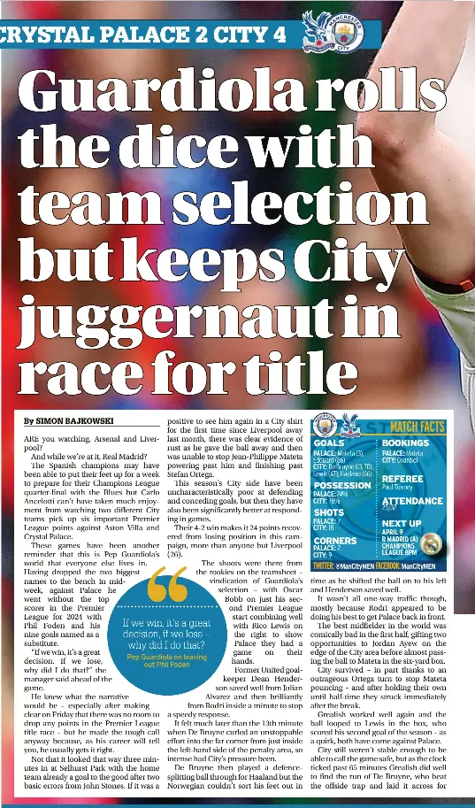 Guardiola rolls the dice with team selection but keeps City juggernaut in race for title ...