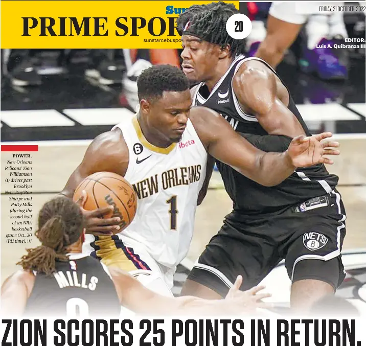 ZION SCORES 25 POINTS IN RETURN, PELICANS ROUT NETS 130-108 - PressReader