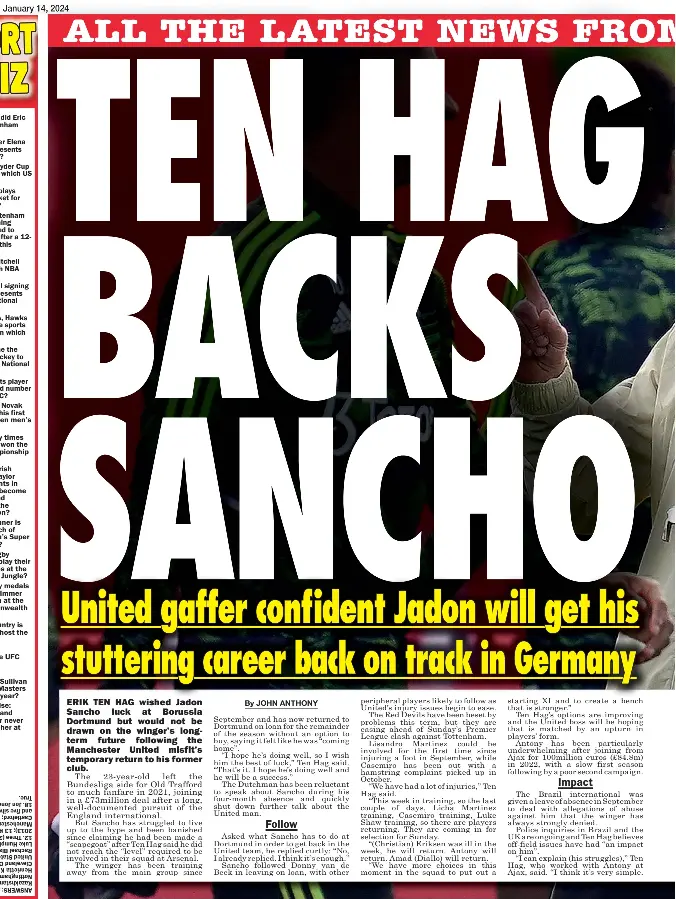 TEN HAG BACKS SANCHO - PressReader