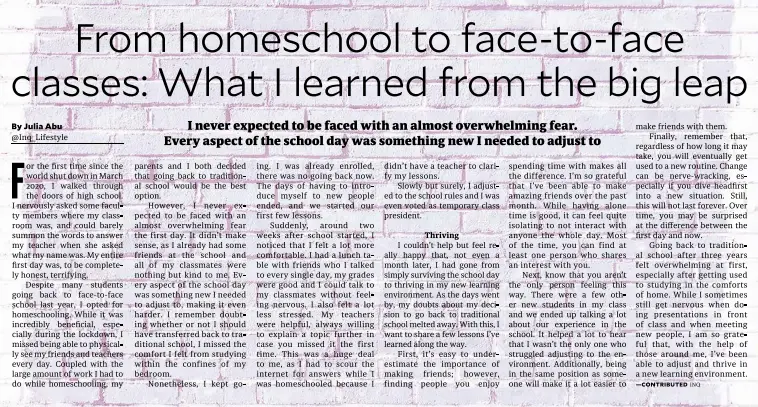 From homeschool to face-to-face classes: What I learned from the big leap - PressReader