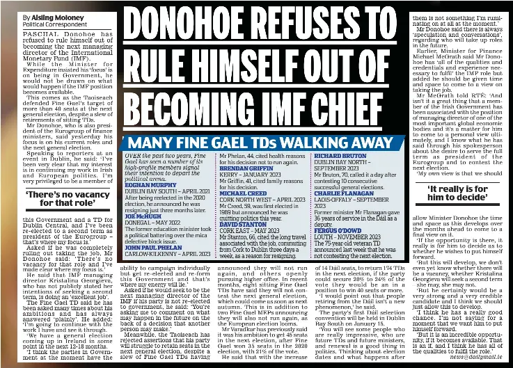 DONOHOE REFUSES TO RULE HIMSELF OUT OF BECOMING IMF CHIEF - PressReader