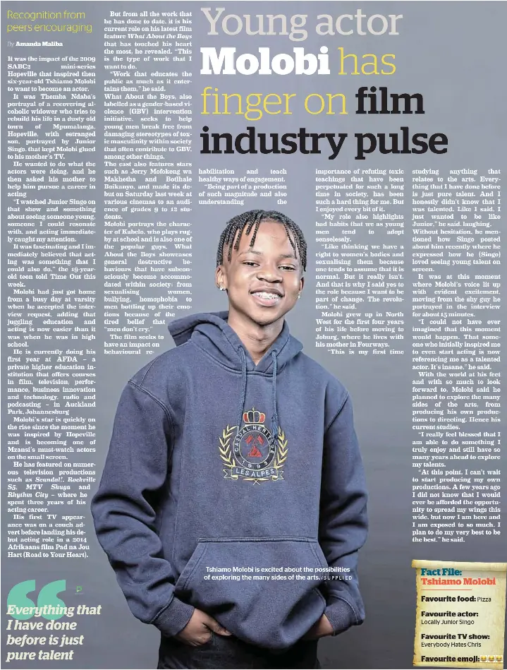 Young actor Molobi has finger on film industry pulse - PressReader