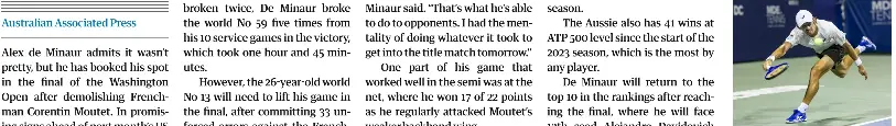 Alex de Minaur blows hot and cold on way to Washington Open final - PressReader
