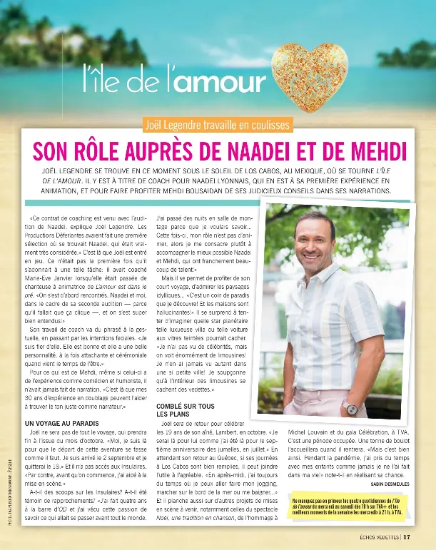 l’île de l’amour: Joël Legendre travaille en coulisses - PressReader