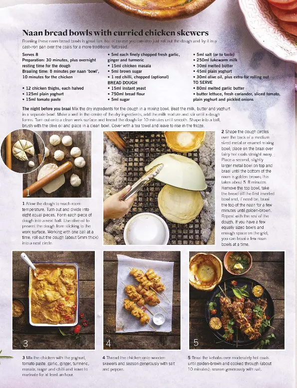Naan bread bowls with curried chicken skewers - PressReader