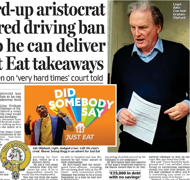 Hard-up aristocrat spared driving ban ...so he can deliver Just Eat ...