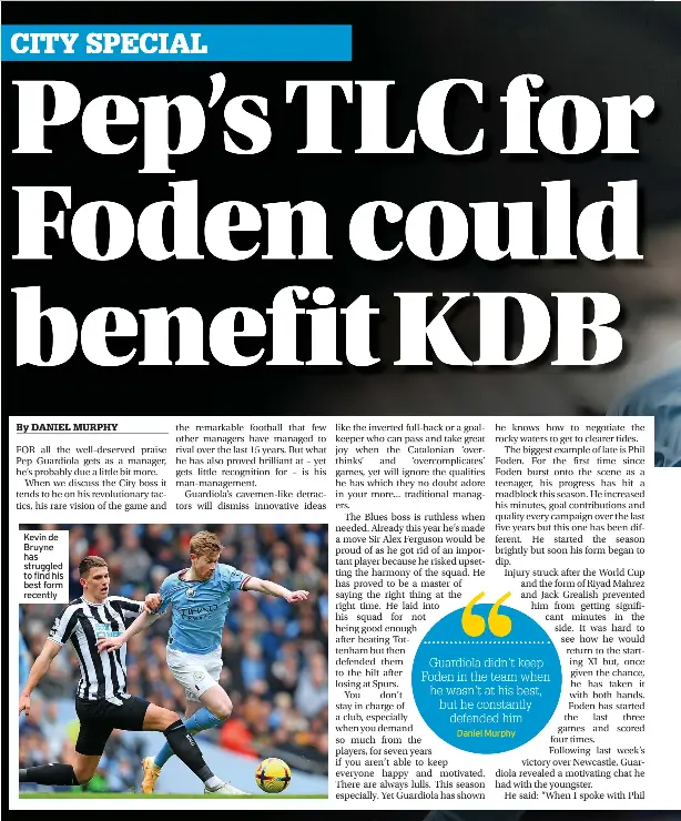 Pep’s TLC for Foden could benefit KDB - PressReader