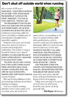 Don’t shut off outside world when running - PressReader
