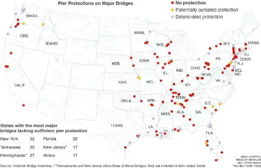 Dozens of major bridges nationwide lack shields to block wayward ships ...