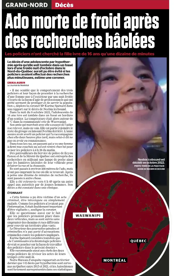 Ado morte de froid après des recherches bâclées - PressReader