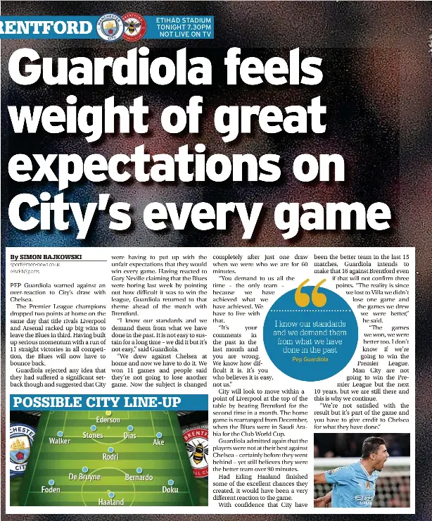 Guardiola feels weight of great expectatio­ns on City’s every game - PressReader