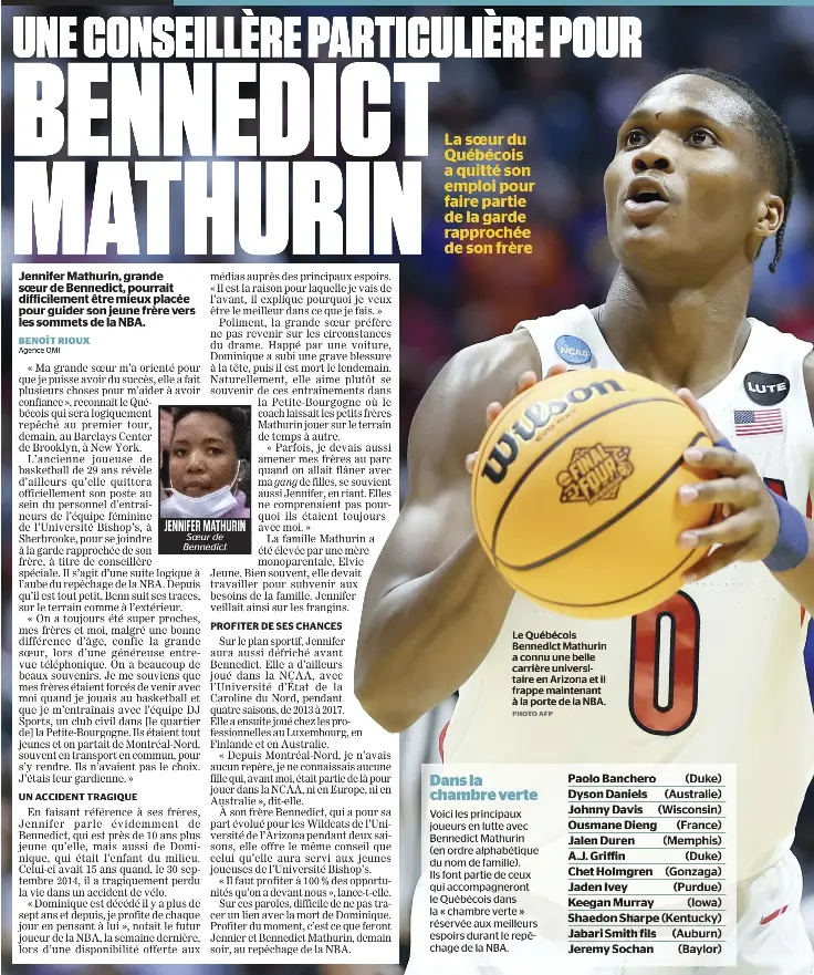 UNE CONSEILLÈR­E PARTICULIÈ­RE POUR BENNEDICT MATHURIN - PressReader