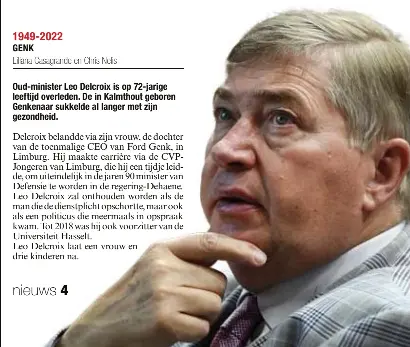 Oud-minister Leo Delcroix overleden - PressReader