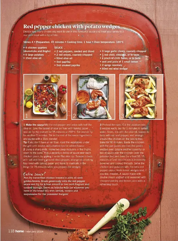 Red pepper chicken with potato wedges - PressReader